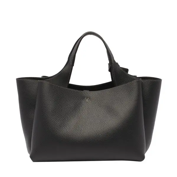 TOD'S Mini Leather Handbag With T Timeless Charm - Black