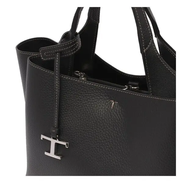TOD'S Mini Leather Handbag With T Timeless Charm - Black