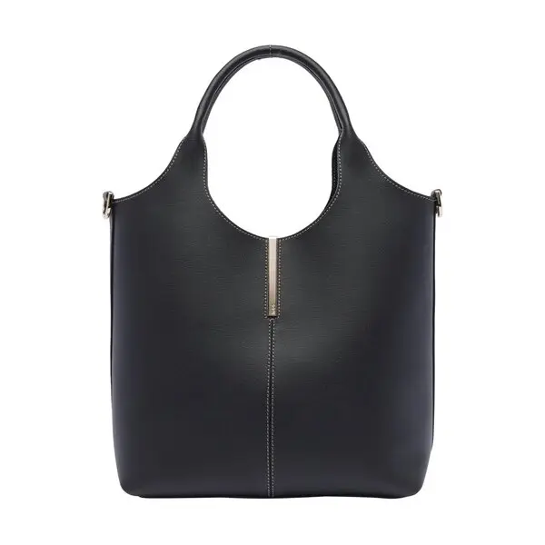 TOD'S Calf Leather Tote Bag With Decorative Stitching - Black