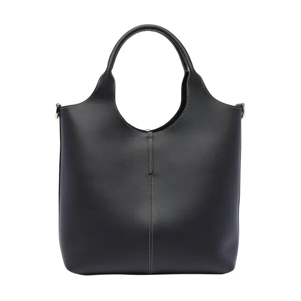 TOD'S Calf Leather Tote Bag With Decorative Stitching - Black