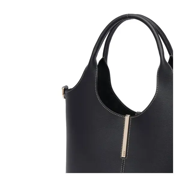 TOD'S Calf Leather Tote Bag With Decorative Stitching - Black