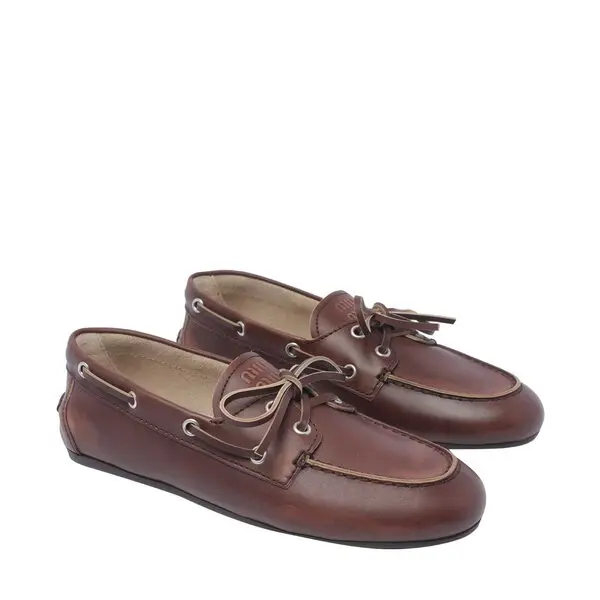 Miu Miu Logo Deck Loafers - Brown