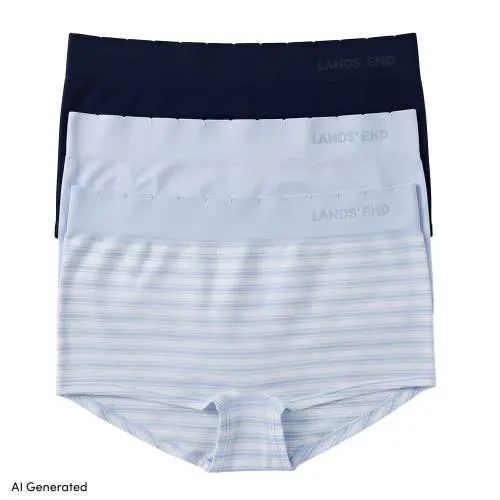LANDS' END Mid Rise Boyshort Soft Fit Seamless 3 Pack Panties - Sky Stripe Pk