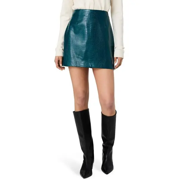French Connection Croc Embossed Faux Leather Miniskirt