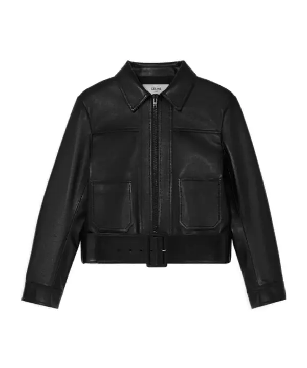 Celine Soft Lambskin Leather Belted Jacket - Black