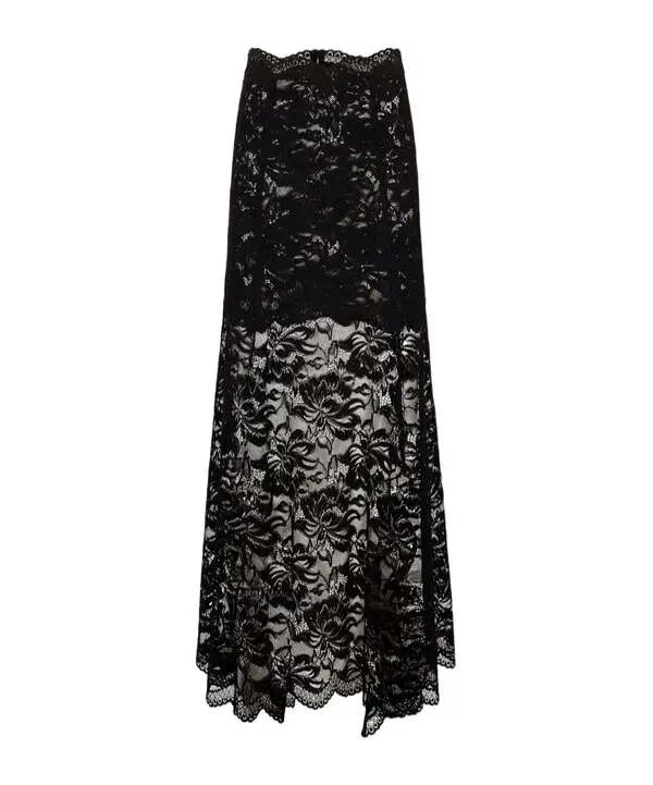 Rabanne Asymmetric Hem Laced Maxi Skirt - Black