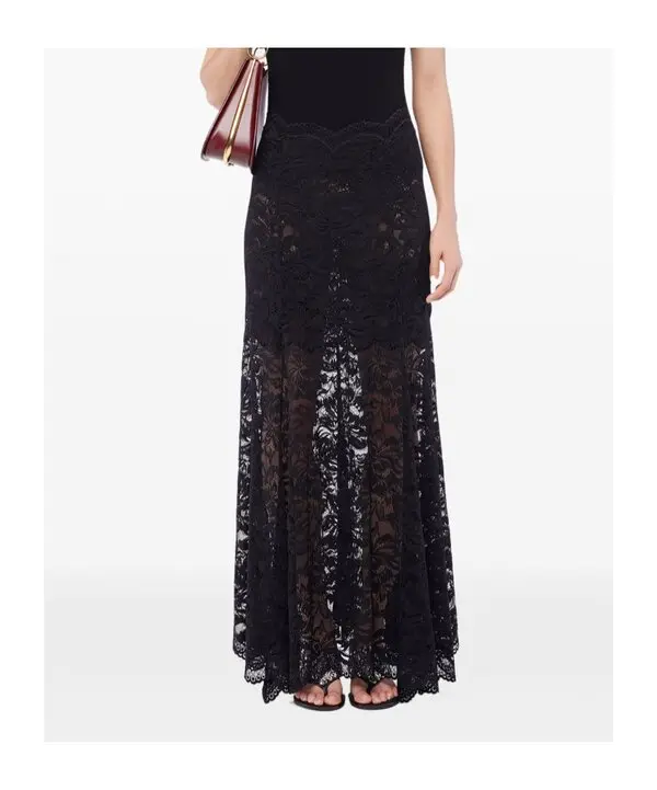 Rabanne Asymmetric Hem Laced Maxi Skirt