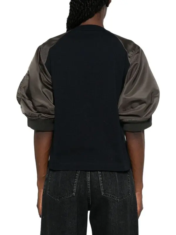 Sacai Short Sleeve Crewneck Sweatshirt With Zippered Cuff Pocket - Black