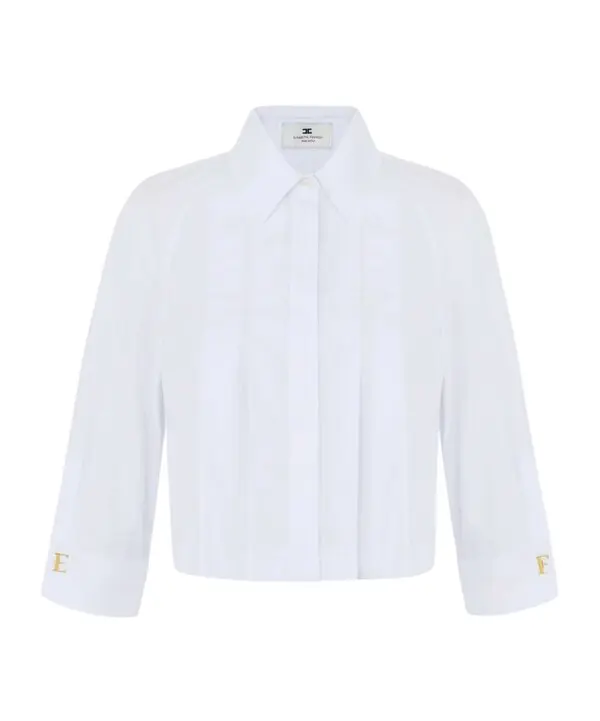 Elisabetta Franchi Cotton Shirt With Pleats - White