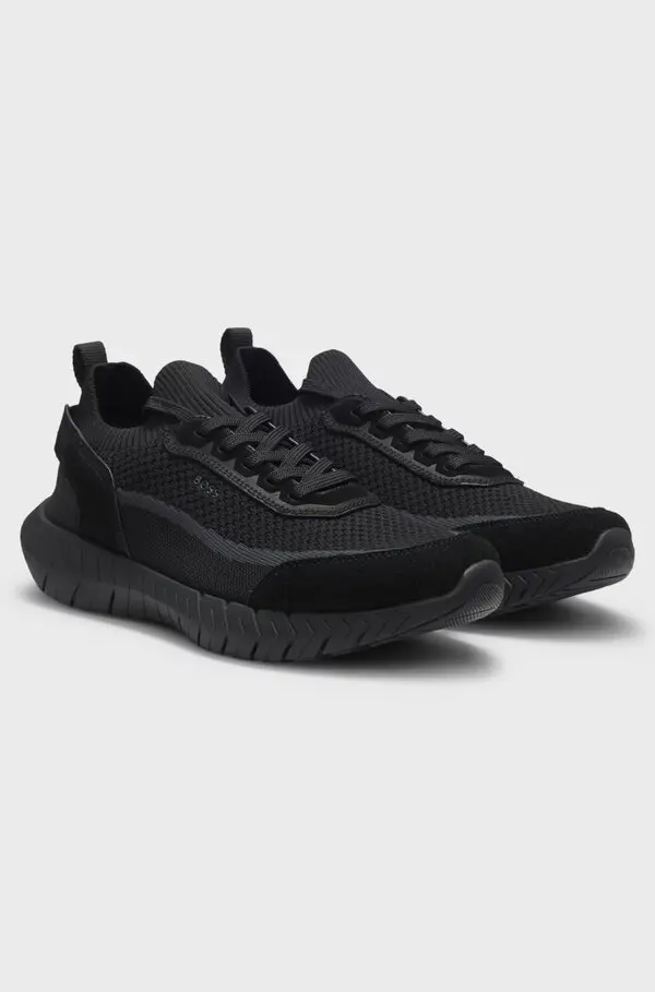 Hugo Boss Lace-up Suede Trainers With A Knit Sock