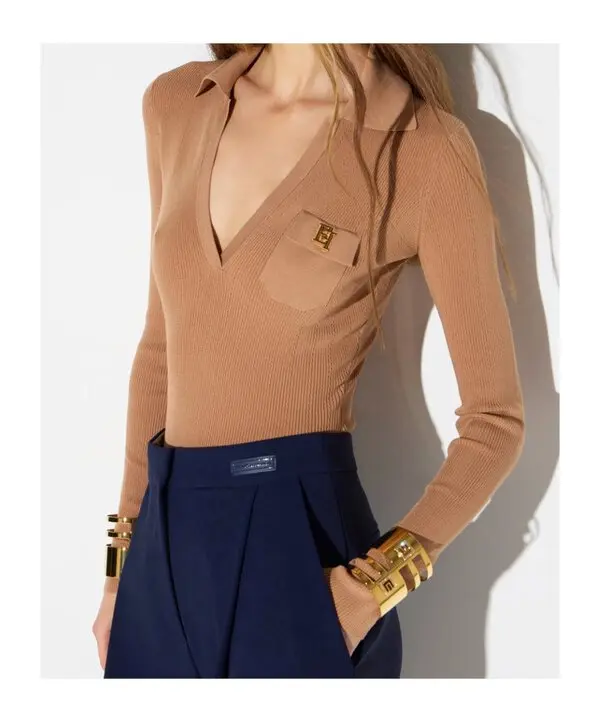 Elisabetta Franchi Knit Bodysuit With Openwork Embroideries