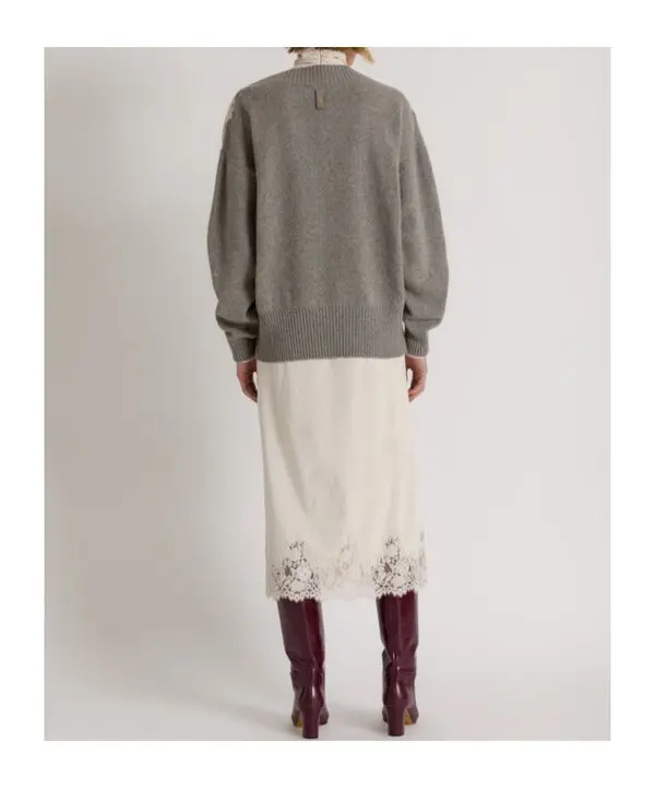 Alberta Ferretti Cashmere V-neck Sweater With Lace Insert