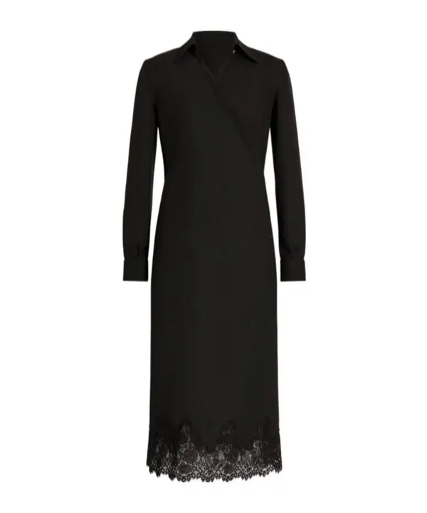 Alberta Ferretti Crepe Midi Dress With Lace Trim