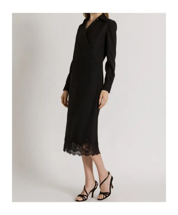 Alberta Ferretti Crepe Midi Dress With Lace Trim