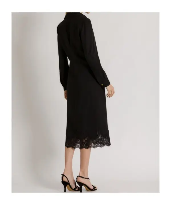 Alberta Ferretti Crepe Midi Dress With Lace Trim