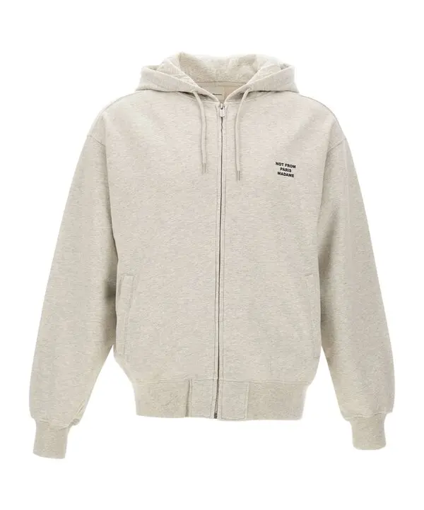 Drole De Monsieur Slogan Zip Hoodie - Grey