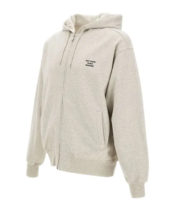 Drole De Monsieur Slogan Zip Hoodie - Grey
