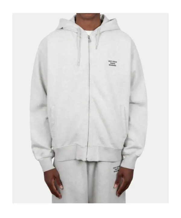Drole De Monsieur Slogan Zip Hoodie - Grey