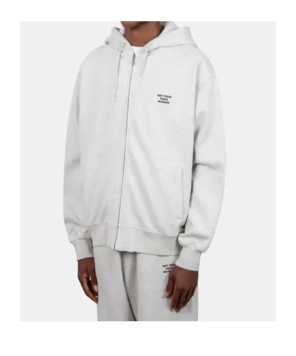 Drole De Monsieur Slogan Zip Hoodie - Grey