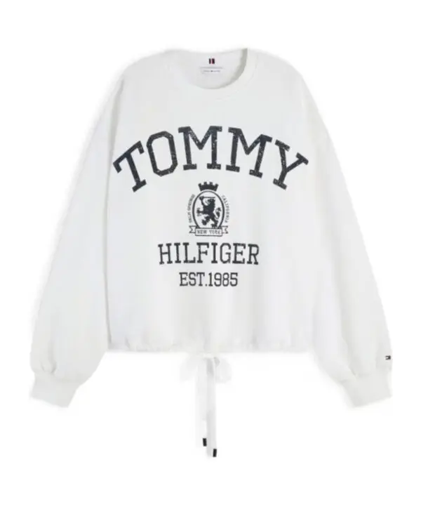 Tommy Hilfiger Crest Logo Print Drawstring Hem Sweater - Off White