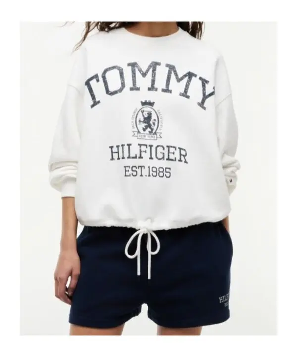 Tommy Hilfiger Crest Logo Print Drawstring Hem Sweater