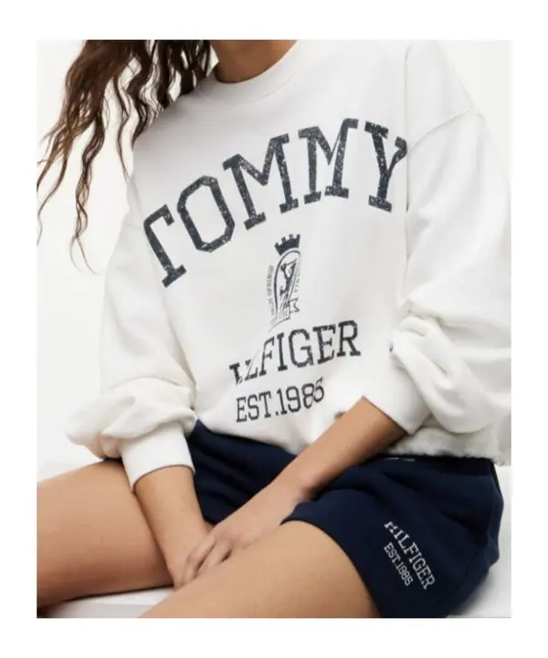 Tommy Hilfiger Crest Logo Print Drawstring Hem Sweater