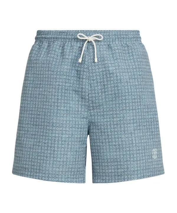 Brunello Cucinelli Allover Printed Drawstring Swim Shorts - Blue