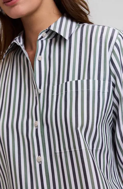 Foxcroft Jodie Stripe Cotton Button-up Shirt - Olive Green/multi