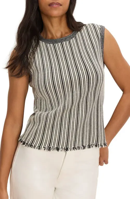 NIC+ZOE This And That Stripe Fringe Trim Sweater Tank - Black Multi