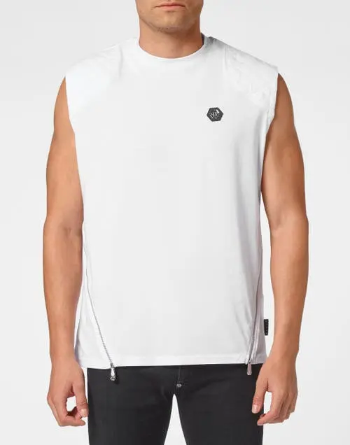 Philipp Plein Sleeveless T-shirt Round Neck Hexagon