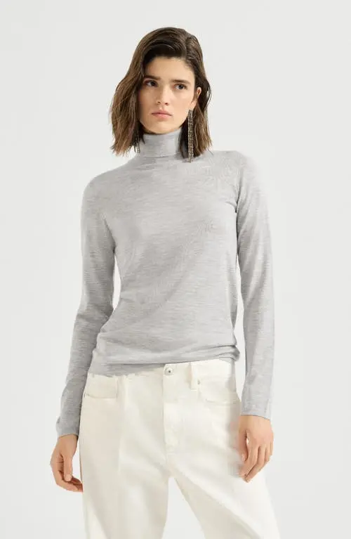 Brunello Cucinelli Cashmere And Silk Lightweight Turtleneck Sweater - Light Grey