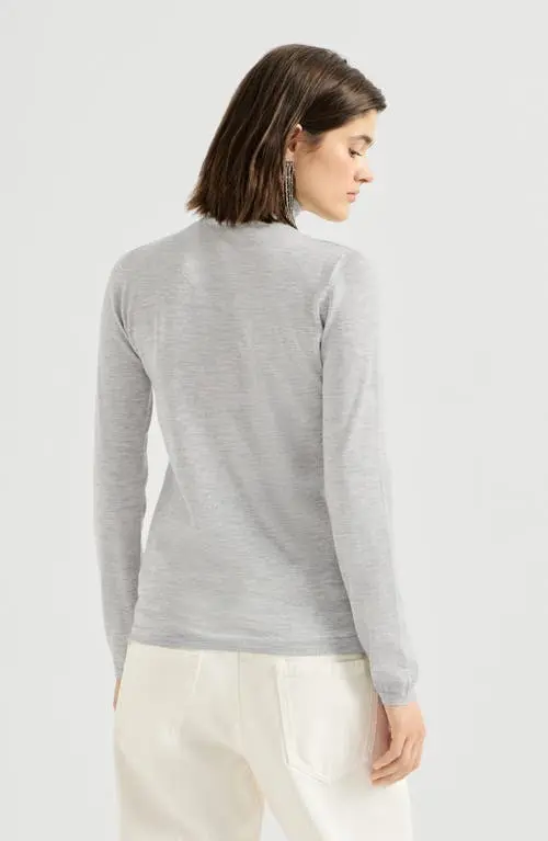 Brunello Cucinelli Cashmere And Silk Lightweight Turtleneck Sweater - Light Grey