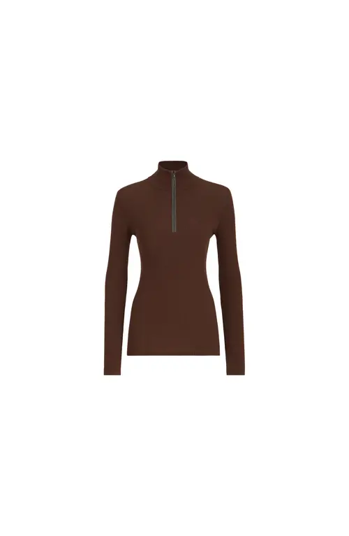 Brunello Cucinelli Virgin Wool And Cashmere Ribbed Turtleneck Sweater With Precious Half Zip - Brown