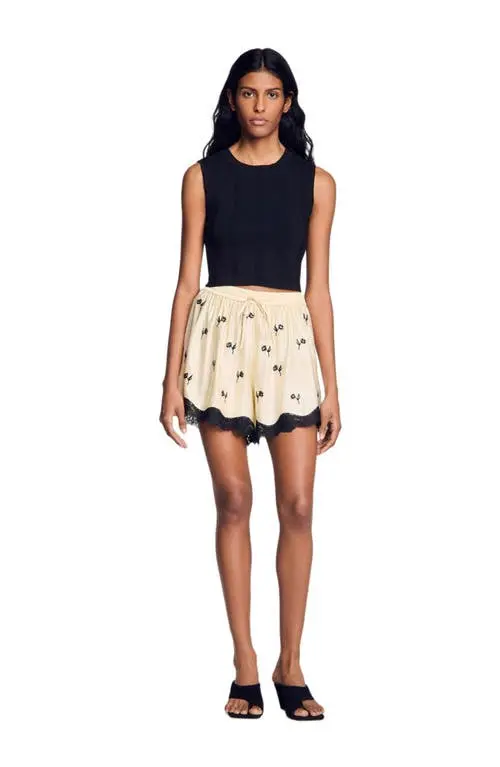 Sandro Floral Embroidered Shorts
