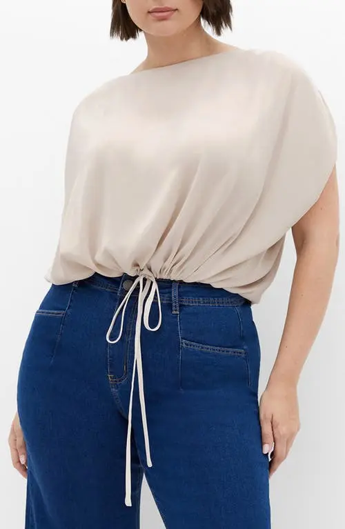 City Chic Elise Drawstring Hem Top - Taupe