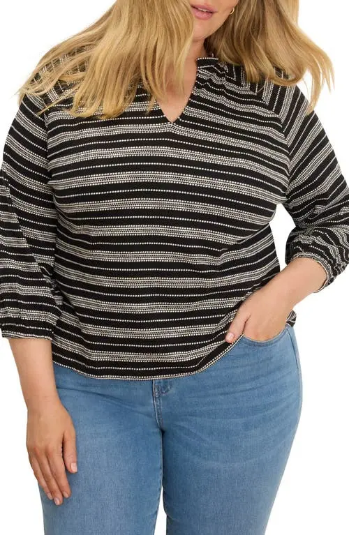 NIC+ZOE Jacquard Dot Stripe Knit Cotton Top