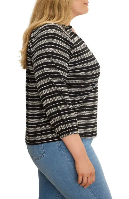 NIC+ZOE Jacquard Dot Stripe Knit Cotton Top
