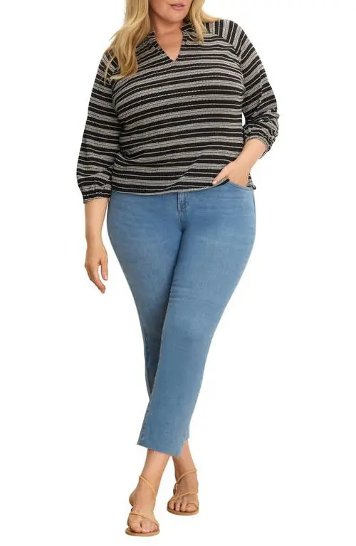NIC+ZOE Jacquard Dot Stripe Knit Cotton Top