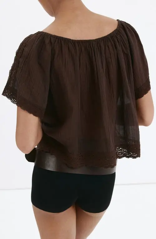 Mango Pintucked Cotton Lace Trim Blouse - Brown