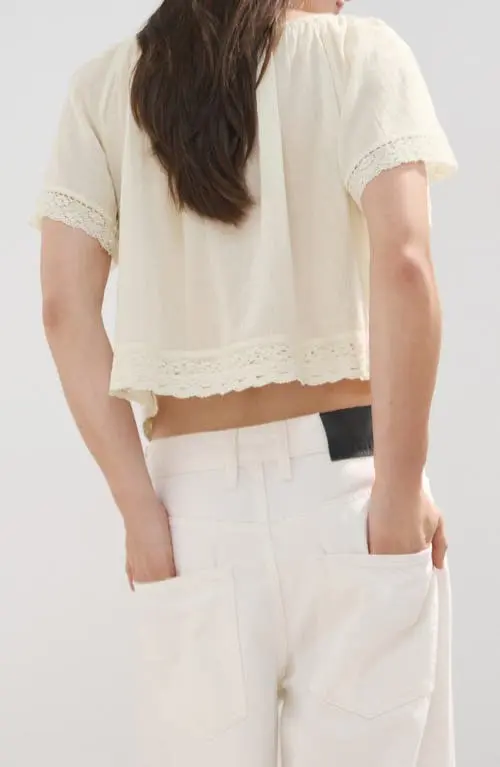 Mango Pintuck Lace Trim Cotton Shirt