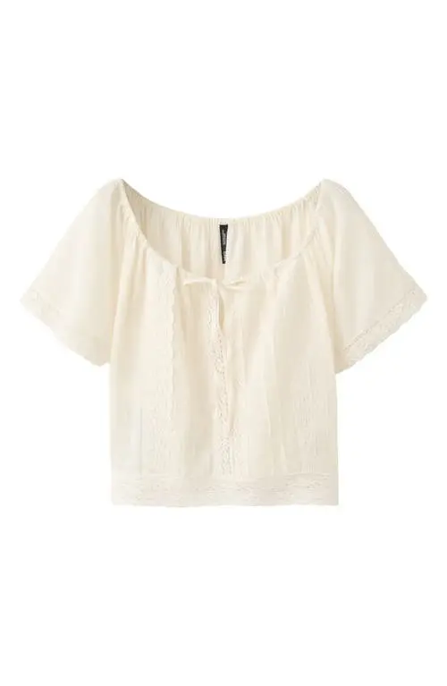 Mango Pintuck Lace Trim Cotton Shirt