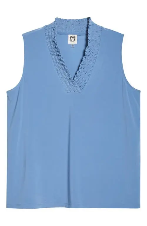 Anne Klein Smocked Neck Tank - Dutch Blue