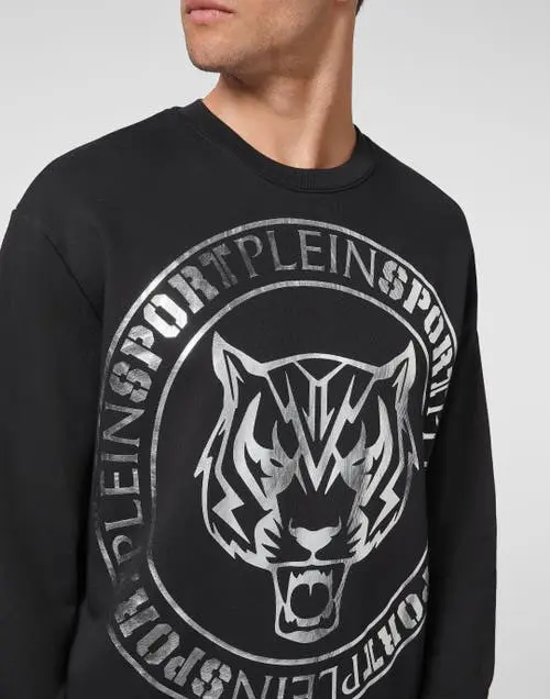 PLEIN SPORT Tiger Print Crewneck Sweatshirt - Black/silver