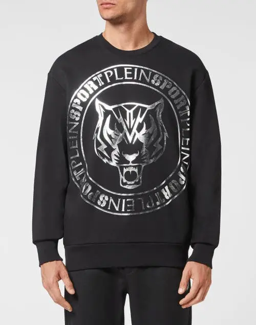 PLEIN SPORT Tiger Print Crewneck Sweatshirt - Black/silver