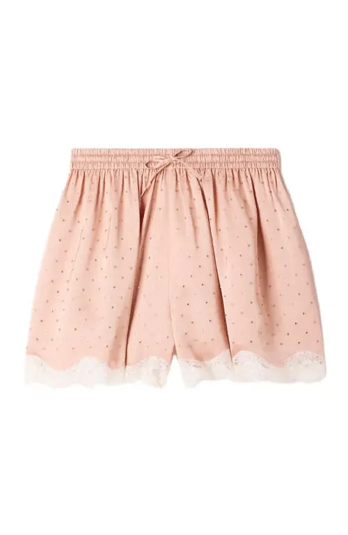 Sandro Rhinestone Shorts With Lace - Nude