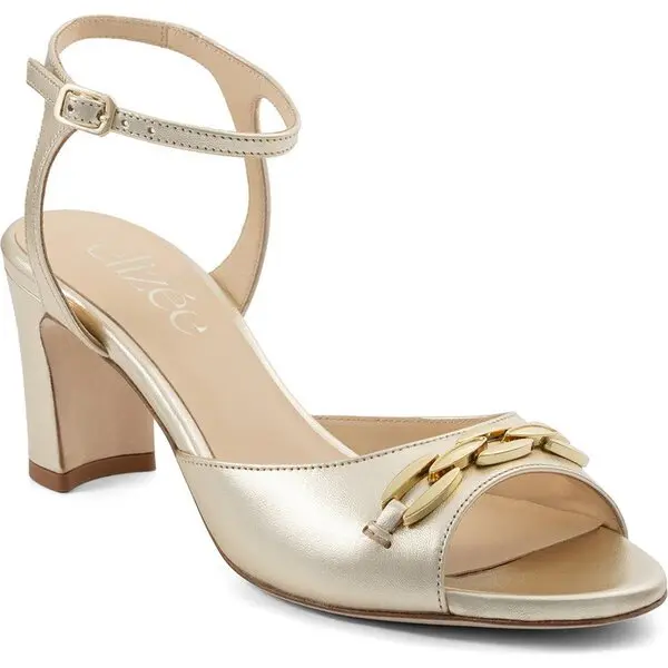 ELIZEE Tessa Sandal Leather Block Heel - Champagne