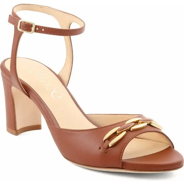 ELIZEE Tessa Sandal Leather Block Heel - Tan