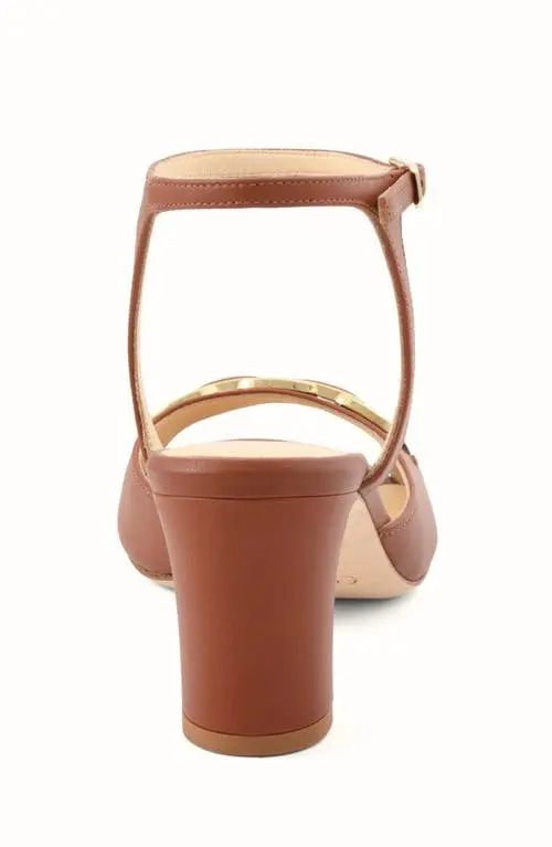 ELIZEE Tessa Sandal Leather Block Heel - Tan