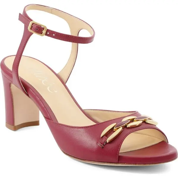 ELIZEE Tessa Sandal Leather Block Heel - Wine