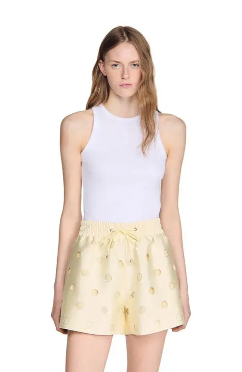 Sandro Distressed Rhinestone Shorts - Vanilla